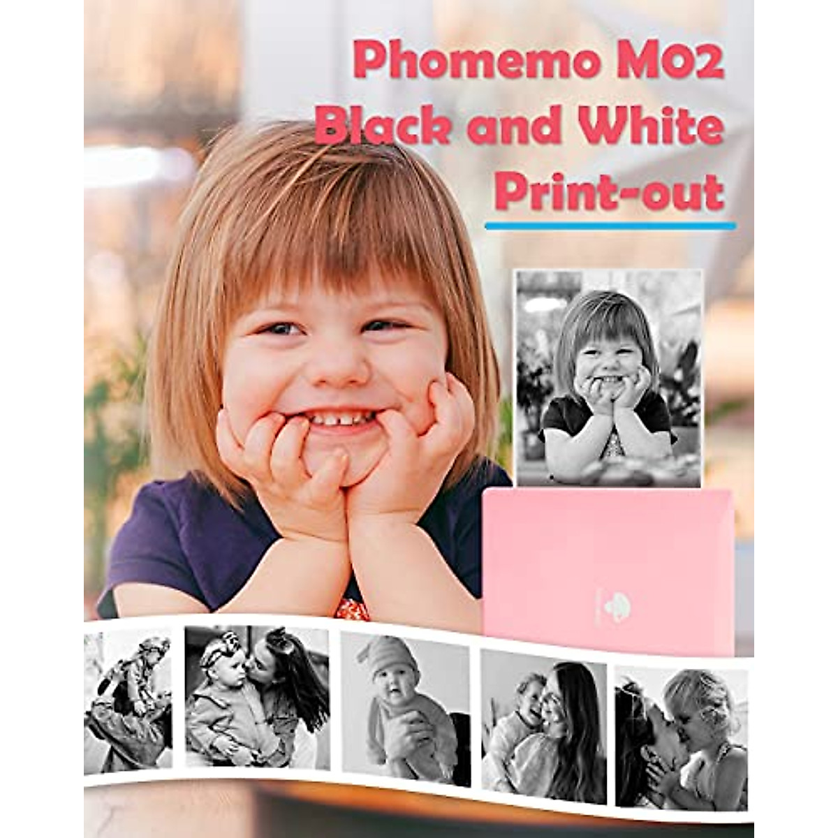 Phomemo M02 Pocket Printer- Mini Sticker Printer Bluetooth Inkless Thermal Photo Printer Compatible with Android iOS for Instantly Print Fun, Retro-Style Photos, Mini Life Assistant, Good Gift, Pink