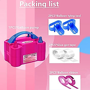TOOMCYD Electric Balloon Pump Portable Dual Nozzle Balloon Inflator Blower for Party Decoration with Tying Tool,Inflating Faster Save Time Rose Pink