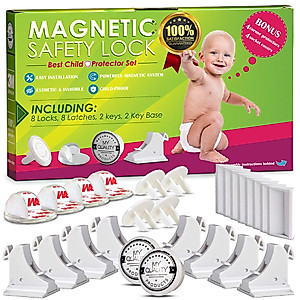 Invisible Magnetic Cabinet Locks Child Safety Kit, Secure Kitchen & Bedroom Cabinets. Cupboards with Baby Proofing Cabinets Door & Drawer Locks for Kids & Toddlers. Keys & 3M Adhesive Straps. (8)
