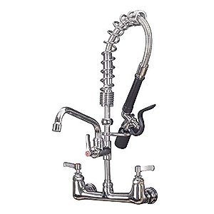 JZBRAIN Commercial Sink Faucet with Sprayer 21" Height 8 Inch Center Solid Brass Construction & Polished Chrome Wall Mount Commercial Kitchen Faucet with 8" Swing Spout for 1 or 2 Compartment Sink
