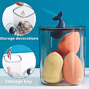 HomDSim 2 Pack Qtips Holder Dispenser,Cute animal shape Jar with Clear Lid Dustproof Cover,for Cotton Ball Swabs Round Pads Toothpick, Clear Plastic Jar Set for Bathroom Canister Storage Organization