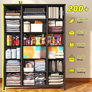 EnHomee Tall Dresser,Dressers for Bedroom with 18 Drawers,Dressers & Chests of Drawers Fabric Dresser with Wooden Top & Metal Frame,Living Room,Closet,Hallway, Black Wood Grain,57.7" H*37.8" W*12" D