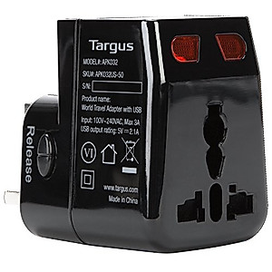 Targus World Travel Power Adapter with Dual USB Charging Ports for Laptop, Phone, Tablet, or Other Mobile Device (APK032US)