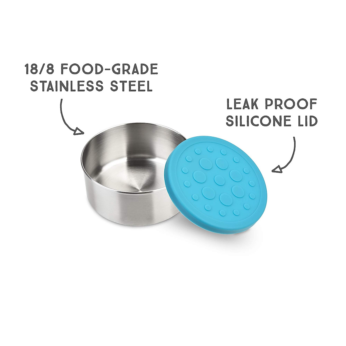 LunchBots 4.5 oz Leak Proof Snack and Side Dish Containers - Spill Proof in Bags and Bento Boxes - Food-Grade Stainless Steel With Silicone Lids - Set of 2 (Aqua)
