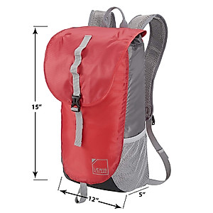 Lewis N. Clark Lightweight Packable Backpack Bag w/RFID Pocket, Red/Gray, 18 inch