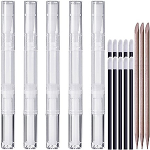 KINGMAS 5 pcs 3ml Cuticle & Nail Oil Pen Lip Gloss Container Applicators Growth Liquid Tube, Transparent Empty Twist Pens