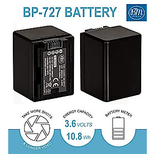 BM Premium BP-727 Battery for Canon Vixia HF R80, HF R82, HF R800, HFR70, HFR72, HFR700, HFM50, HFM52, HFM500, HFR30, HFR32, HFR300, HFR40, HFR42, HFR400, HFR50, HFR52, HFR500, HFR60, HFR62, HFR600