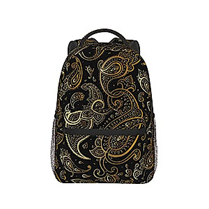 RIMENCH Boys Grils Rucksacks Back to School - Paisley Gold Black Bookbag School Daypack Backpack Travel Hiking Daypack, Gym Outdoor Hiking Bag Business Computer Bag