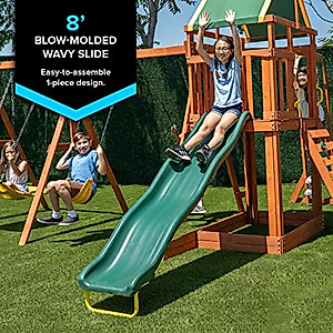 Sportspower Amazon Exclusive Olympia Wood Swing Set with 3 Swings, Slide, and Monkey Bars, Natural/Green