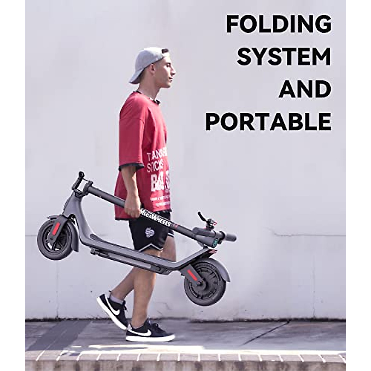 MEGAWHEELS Electric Scooter Adults, 9" Pneumatic Tubeless Tires, 15.5 Miles Range with 250W Motor, 15.5MPH Foldable Commuting E Scooter for Adults