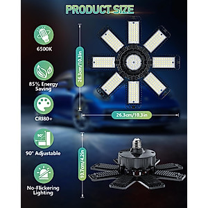 YIBEYYDS LED Garage Lights Garage Light - 240W 24000LM Garage Lights Ceiling LED，6500K LED Garage Ceiling Lights with 8+1 Deformable Panels Support E26/E27 for Garage, Workshop, Basement (2)