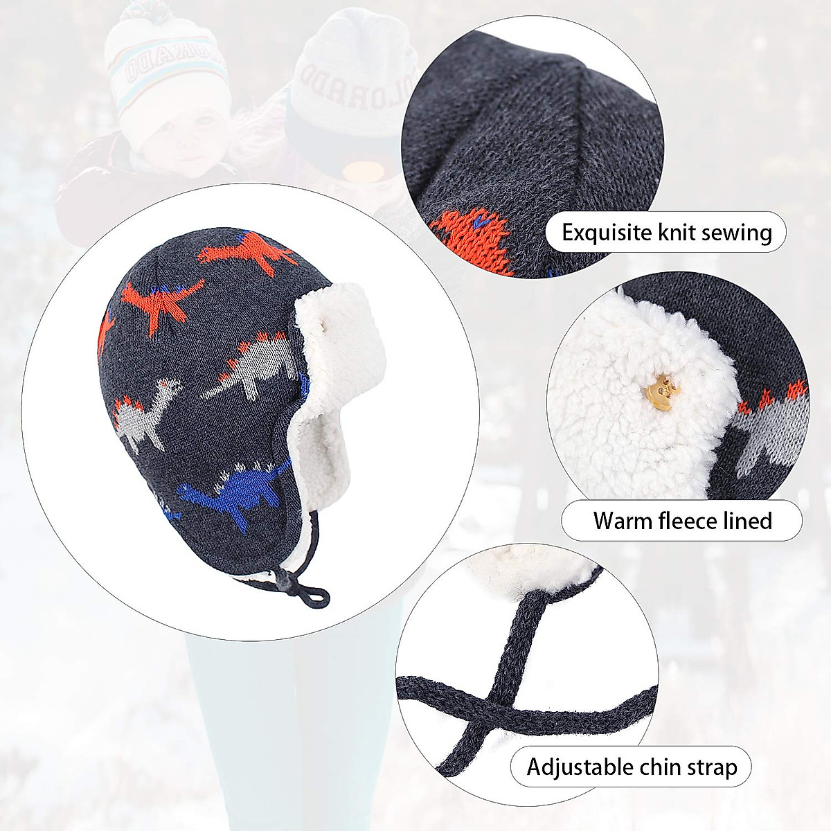 Zando Baby Beanies Infant Toddler Cute Cartoons Hat Baby Boys Earflap Caps Fall Winter Cute Dinosaurs M (18.90-19.69) Suggest 1-2T