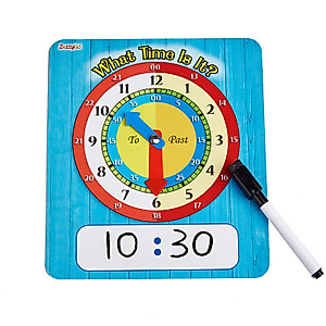 ZazzyKid Time Learning Analog Clock for Kids - Pack of 5 (7 x 8 Inches) with 5 Erasable Markers: Teach Children to Tell The Time