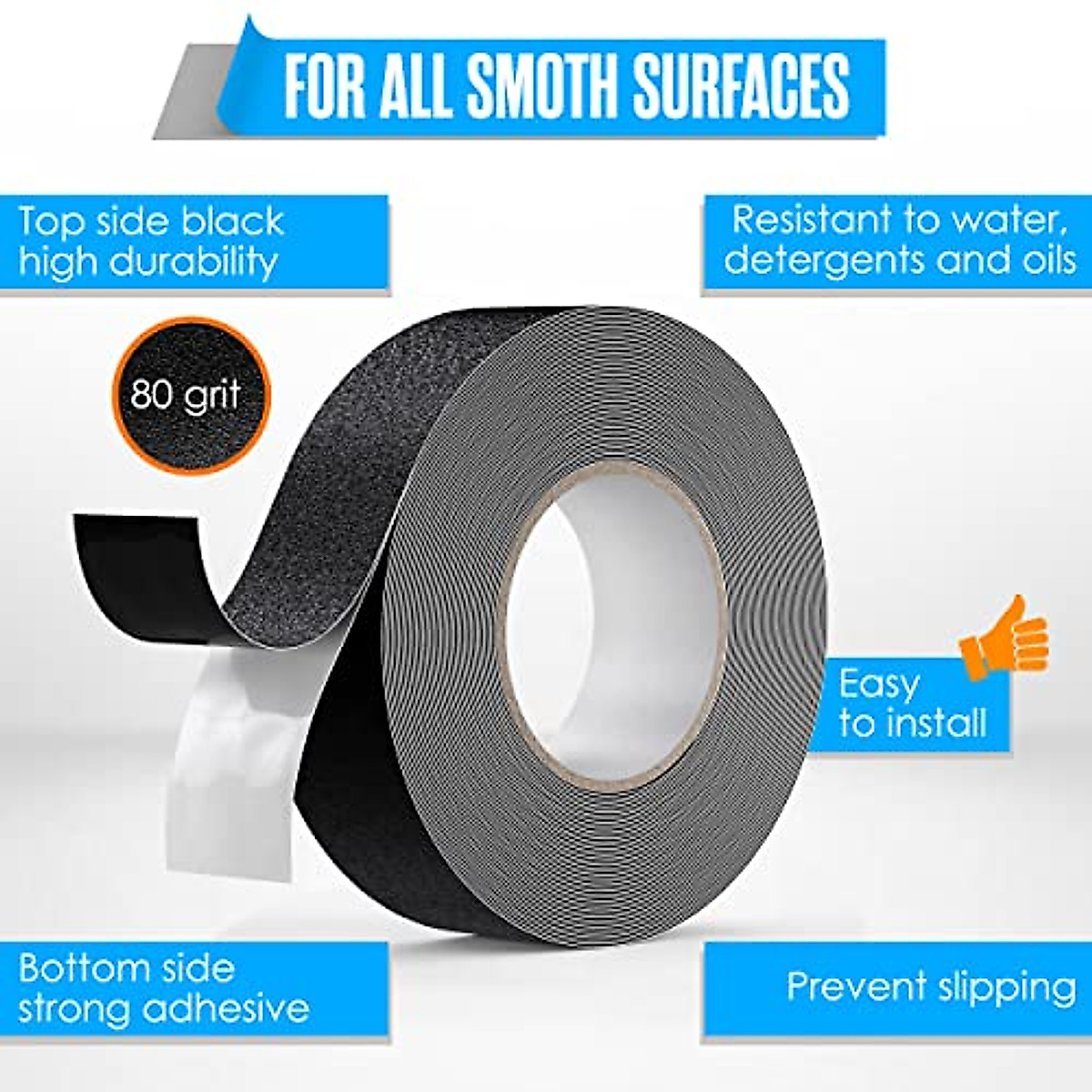Houseables Grip Tape, Anti Slip, Traction, Friction, Grit, Skid, Treads, 2" x 60 Ft, Black, Adhesive Decking Strips, Non Abrasive for Safety, Steps, Stairs, Ramp, Skateboard, Outdoor, Ladder, Boat