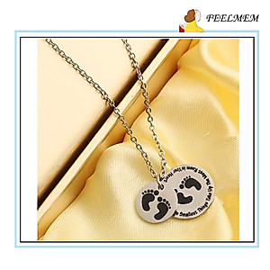 FEELMEM Mom to Be Gift Pregnancy Gift Footprints Keychain Sometimes The Smallest Things Take Up The Most Room in Your Heart Gift for New Mom (necklace)
