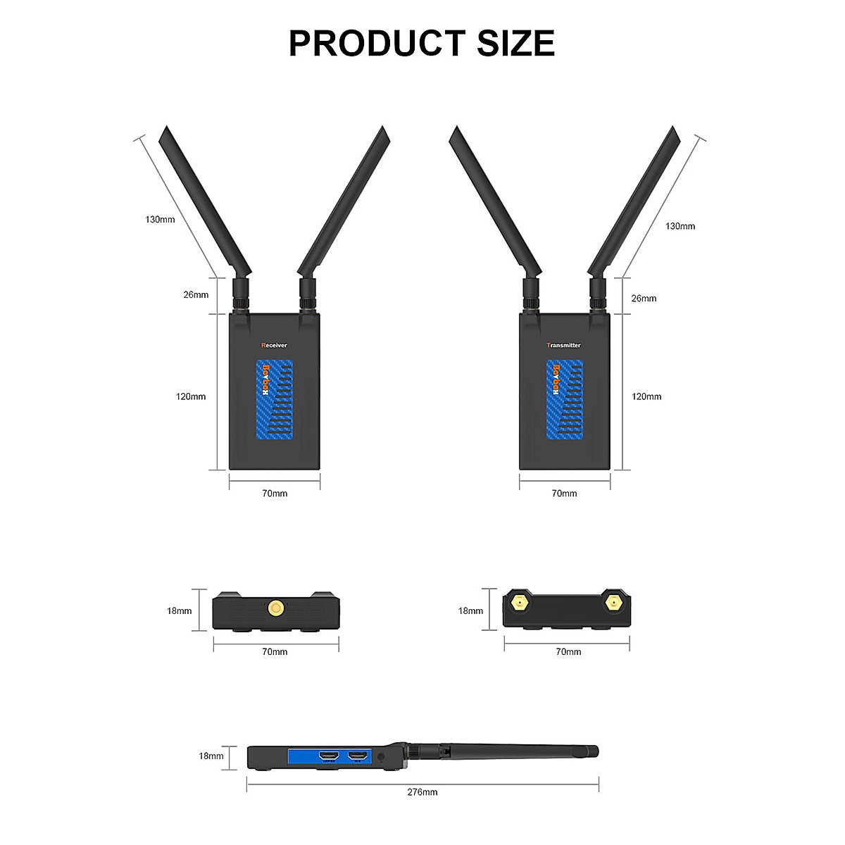 Wireless HDMI Transmitter and Receiver, 2.4/5G Supports 1080P Range up to 820ft Wireless Video Transmitter for TV with LoopOut and Support IR from PC/Laptop/Set-top/DSLR to Monitor/Projector/TV