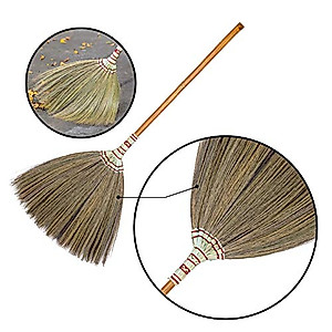 SKENNOVA - Thai Vintage Retro Grass Broom Stick, Long Handle Hand Grip The Reed Tree with Grass Durable Broom Housewarming Gifts Asian Broom 40 inch (Kong Grass, Length 40 inch)