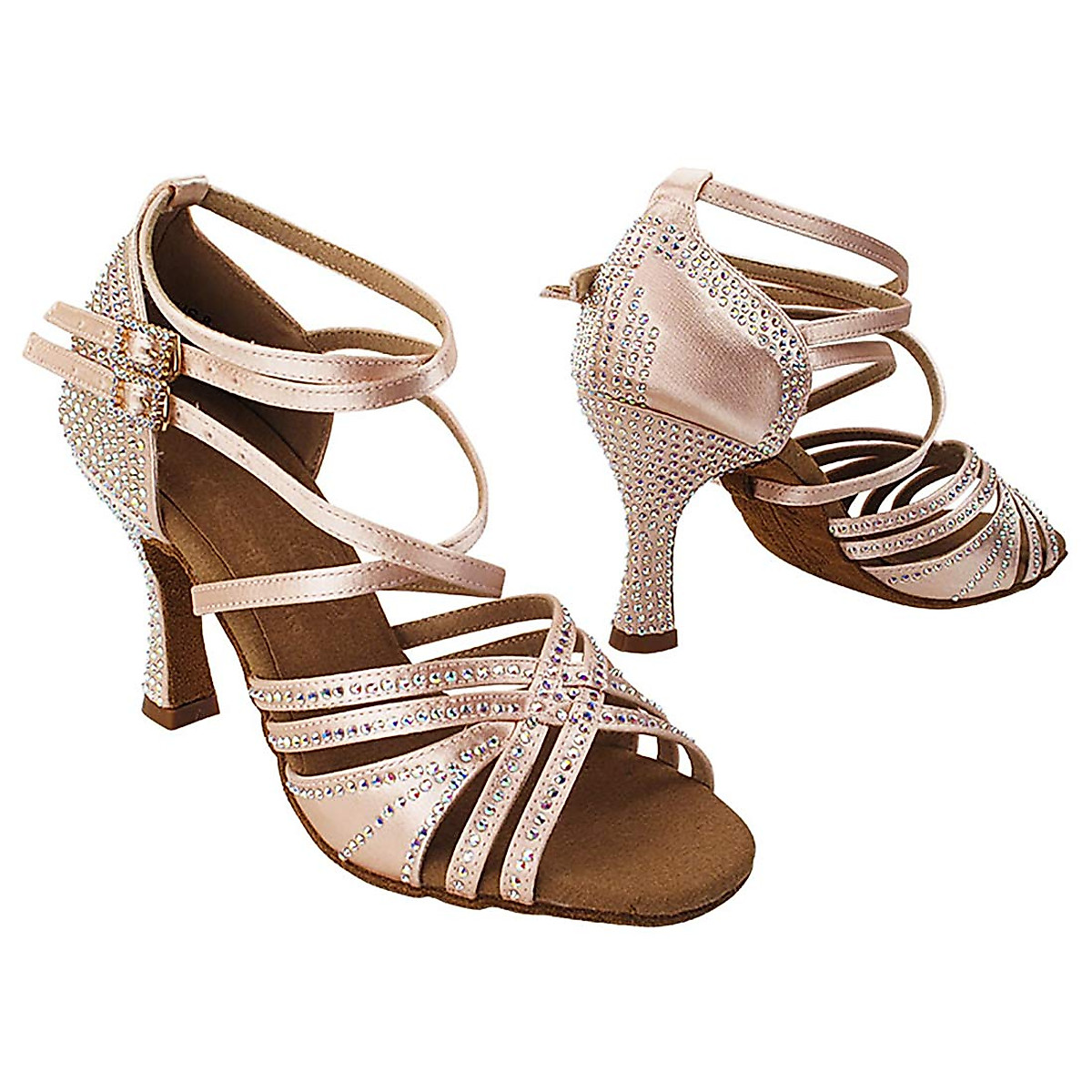 Very Fine Dance Shoes - Ladies Latin, Rhythm, Salsa, Waltz Ballroom Dance Shoes - S1006CC - 3-inch Heel and Foldable Brush Bundle - Flesh Satin - 8