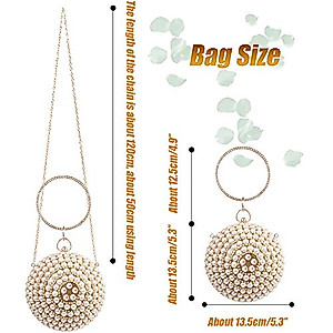 WPKLTMZ Womans Round Clutch Ball Handbag Dazzling Full Rhinestone Tassles Ring Handle Purse Pearls Evening Bag
