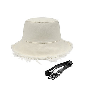 Zylioo XXL Oversized Tassel Bucket Sun Hat,Adjustable Fashion Travel Bucket Hats,Outdoor Beach Hats for Big Heads 24"-25" Beige
