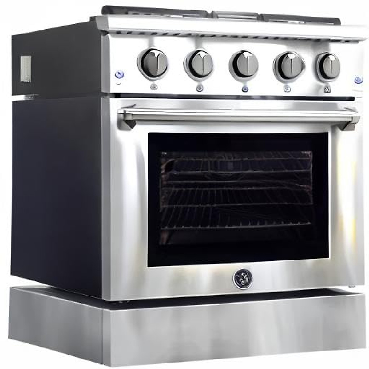 BRAMA Gas Range with 4 Burner Cooktop, Freestanding 30-Inch with Porcelain Convection Oven and Broil Function, Continuous Grates with Stainless Steel Construction, 4.2 Cu.Ft., Metallic