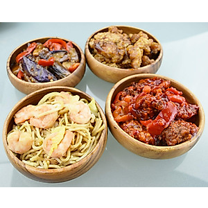 PACIFIC MERCHANTS Acaciaware Round Calabash Salad Bowls, 6-Inch by 2-inch Set of 4, Nut Bowl, Soup Bowl, Hand Turned From One Piece Of Wood, Eco-Friendly, Sustainably Harvested