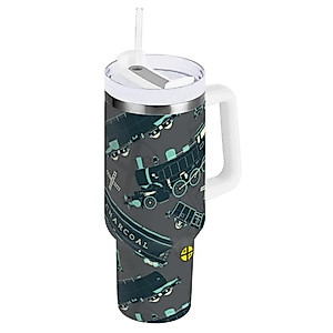 MCHIVER Cartoon Train 40 oz Tumbler with Handle and Straw Stainless Steel Vacuum Water Bottle Leak-proof Travel Coffee Mug Insulated Water Bottle for Home Office Car
