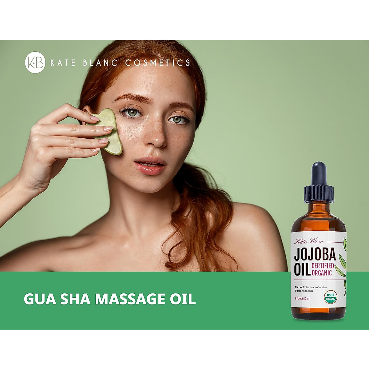 Kate Blanc Cosmetics Jojoba Oil for Hair, Face & Skin. Gua Sha Oil for Face Massage & Dermaplaning (2oz, Organic, 100% Pure, Natural)