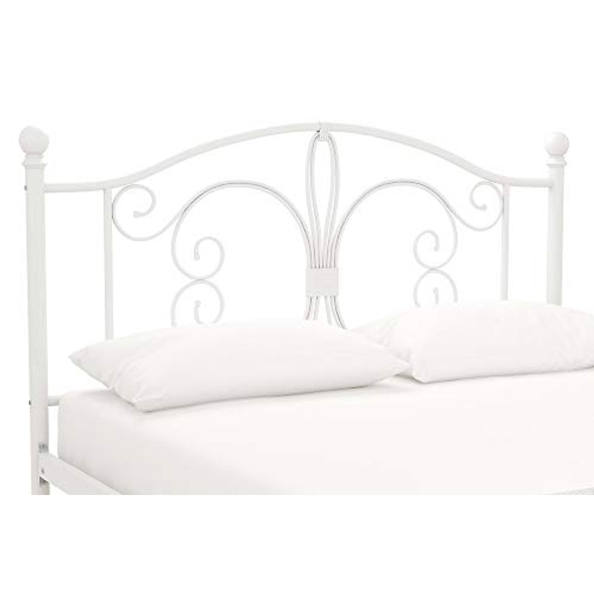 DHP Bombay Metal Platform Bed with Parisian Style Headboard and Footboard, Adjustable Base Height for Underbed Storage, No Box Spring Needed, Full, White