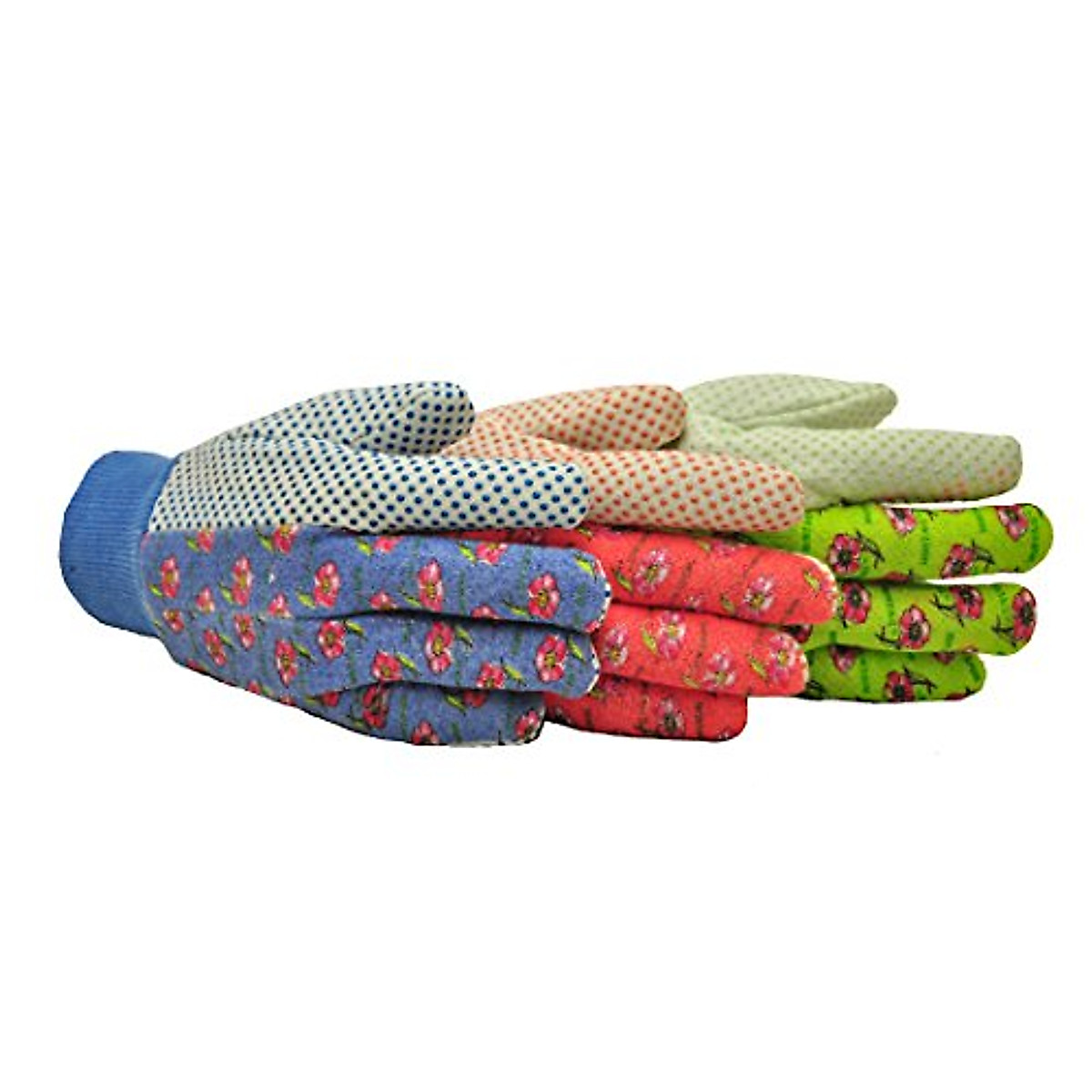 G & F 1852-3 Women Soft Jersey Garden Gloves, Women Work Gloves, 3-Pairs Green/Pink/Blue per Pack