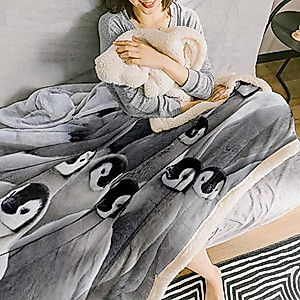 LUSWEET Sherpa Fleece Blanket,Penguins Family Cute Animals Bed Blanket Soft Cozy Luxury Blanket 50"x80",Fuzzy Thick Reversible Warm Fluffy Plush Microfiber Throw Blanket for Couch Bed Sofa