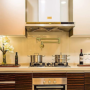 KWODE Gold Pot Filler Faucet 24 Inch Brass Commercial Wall Mount Kitchen Sink Faucet Folding Stretchable with Single Hole Two Handles