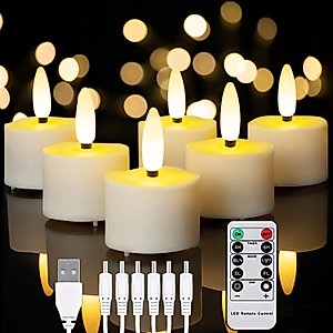Homemory Rechargeable Candles Tea Lights with Remote Timer, LED Tea Lights Candles Battery Operated, Rechargeable Flameless Candles for Home Decor Seasonal Decor, Dia 1-1/2‘’ X H 2-1/3'', 6-Pack