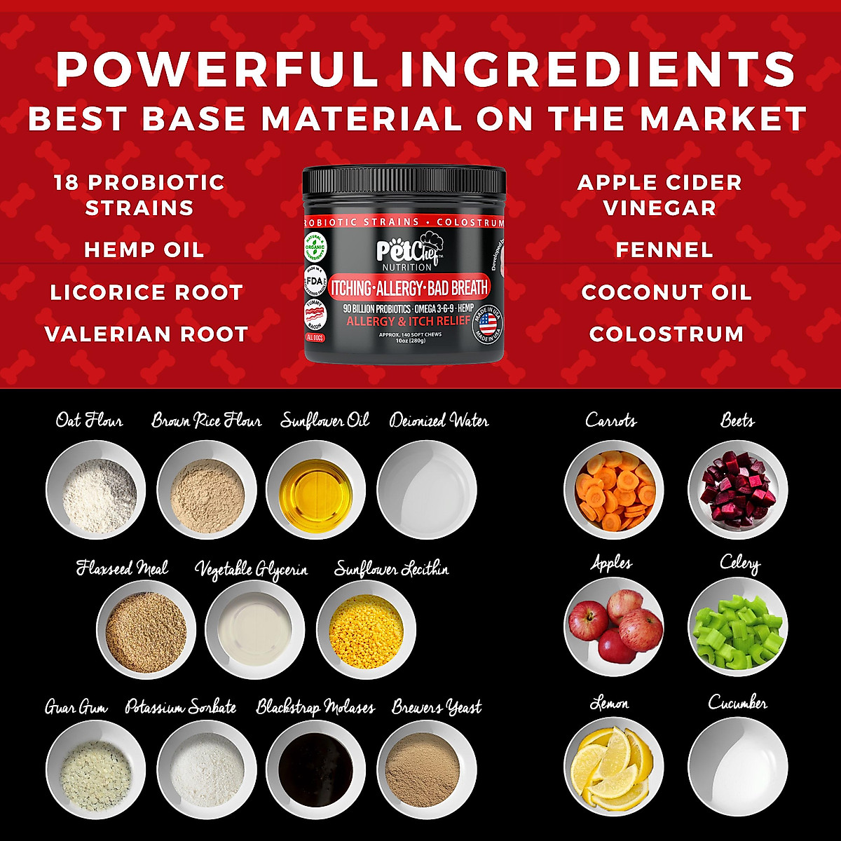 Pet Chef Allergy Defender - Natural Dog Allergy Relief Chews - Effective Medicine for All Dog Allergies, Environment & Household Irritant Prevention - Safe & Strong Dog Allergy Supplements for Dogs