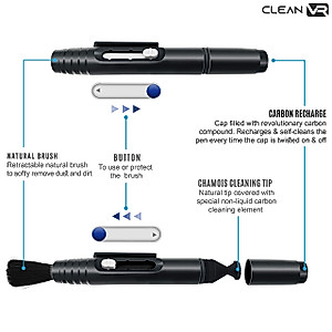 Clean VR Kit for Cleaning Virtual Reality Accessories Compatible with Meta Quest 3 Oculus Quest 2 Vision Pro, Optical Lens Dust | Lens Cleaning Pen + 2 Microfiber Cloths