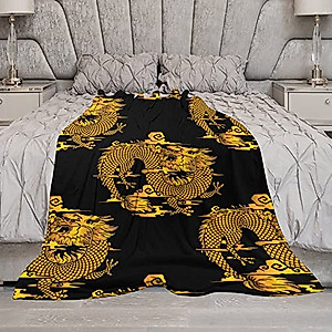 Traditional Eastern Dragons Throw Blanket for Couch Bed Flannel Lap Blanket Lightweight Cozy Plush Blanket for All Seasons 40"x60"