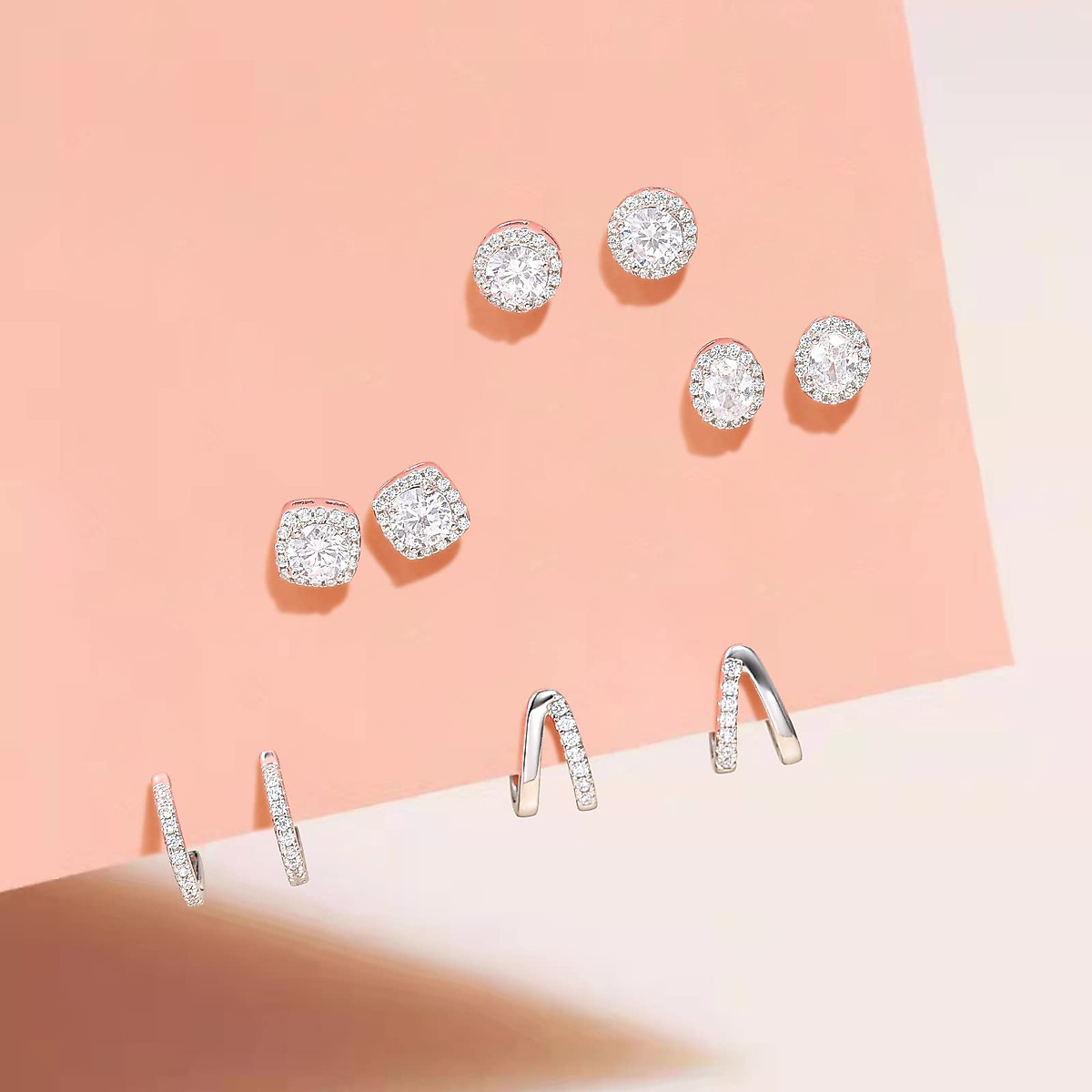 EAMTI 925 Sterling Silver Hoop Earrings For Women CZ Cubic Zirconia Half Hoop Earrings Small Split Huggie Hoop Earrings Hypoallergenic