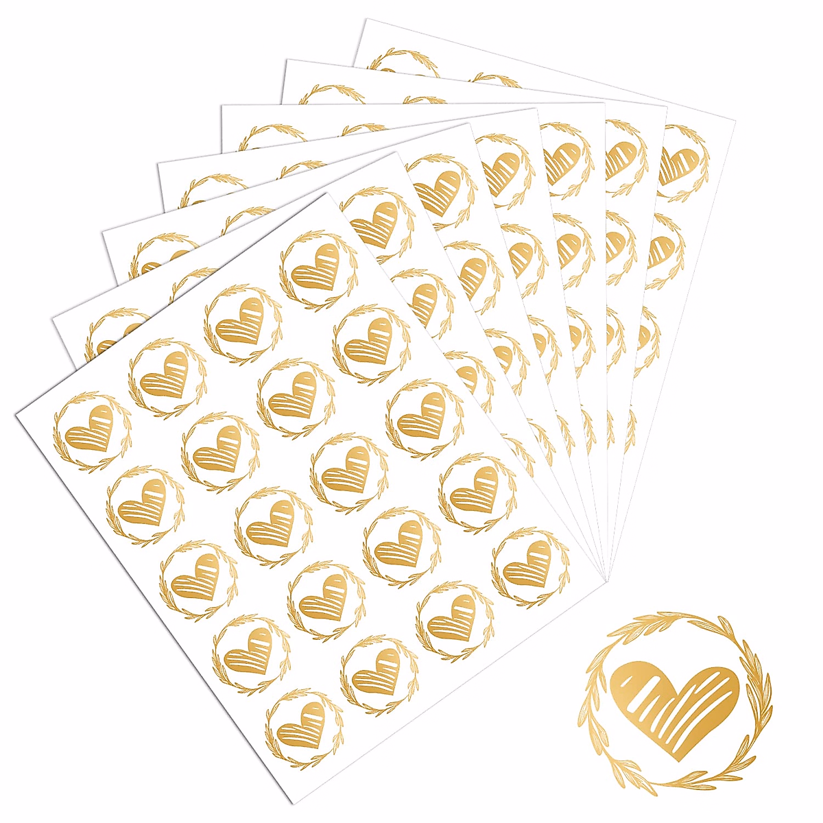 SAVITA Heart Envelope Seals, 500 Pcs Clear Bronzing Heart Stickers for Envelopes 1.26 Inch Round Heart Stickers for Wedding Invites DIY Craft (Gold)