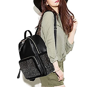 ZZFAB Rhinestone Backpack Faux Leather Black