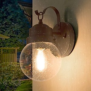 KSANA Outdoor Sconces Wall Lighting, Rust-Proof Exterior Light Fixtures Wall Mount with Bubble Glass, Globular Outdoor Light Fixtures for Porch, Yards, Patio, Garden, Balcony, Hallway, Black Finish