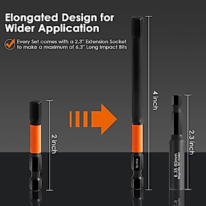 Nicofie Impact 4" Long Allen Wrench Drill Bit Set Hex Bit Set 20pcs (Metric&SAE), 1/4" Hex-Shank S2 Steel Hex Head, CNC Machined Tips with Extension Socket and Storage Box