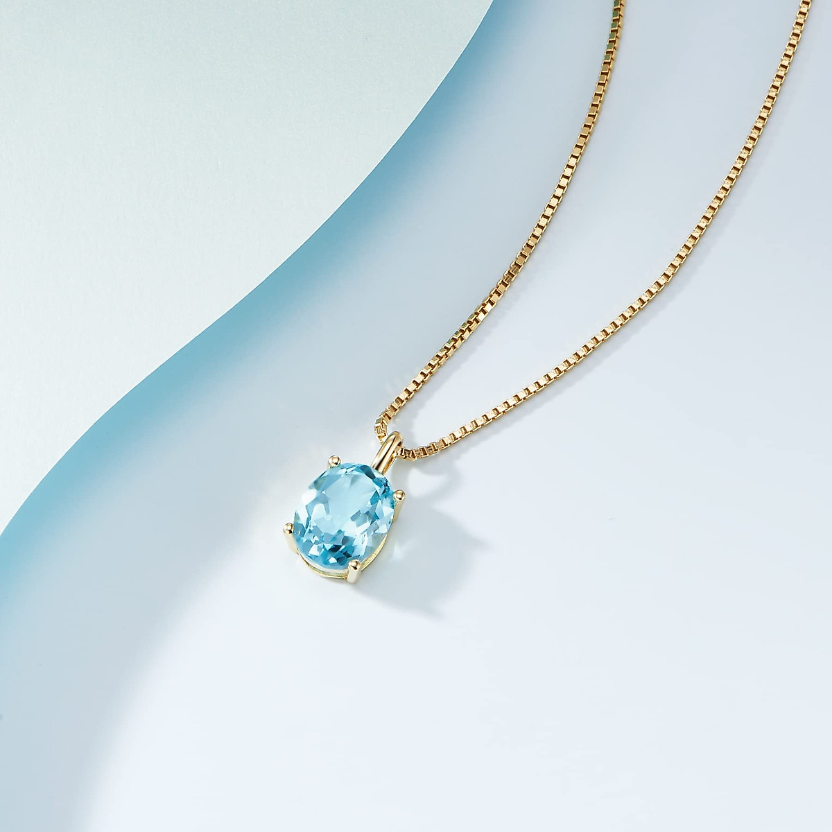 stanmamcu Blue Topaz Necklace for Women, 8 * 10mm Natural Blue Gemstone Birthstone Necklace, 925 Sterling Silver 14K Gold Plated Chain