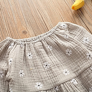 Newborn Baby Girls Floral Print Long Sleeve Round Neck Vintage Romper Infants Ruffles Jumpsuit (0-6months, Grey Flower)