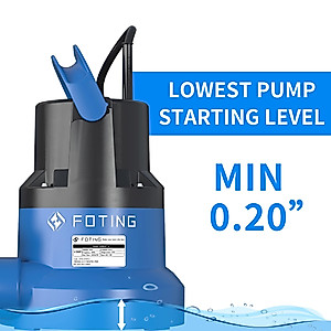 FOTING 1/2HP Submersible Water Pump with Stainless Steel Base - Removes Water to 0.04" Depth, 2450GPH Portable Sump Pump for Puddles, Pools, Boats, Gardens & Ponds - 10Ft Cord Included