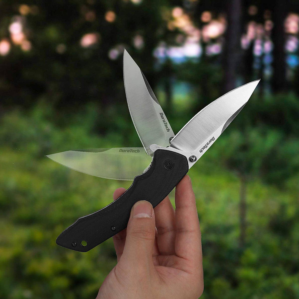 DURATECH Folding Pocket Knife, 3-1/4" Satin 8CR13MOV Blade, Black Smooth G10 Handle with Liner Lock Knife For EDC