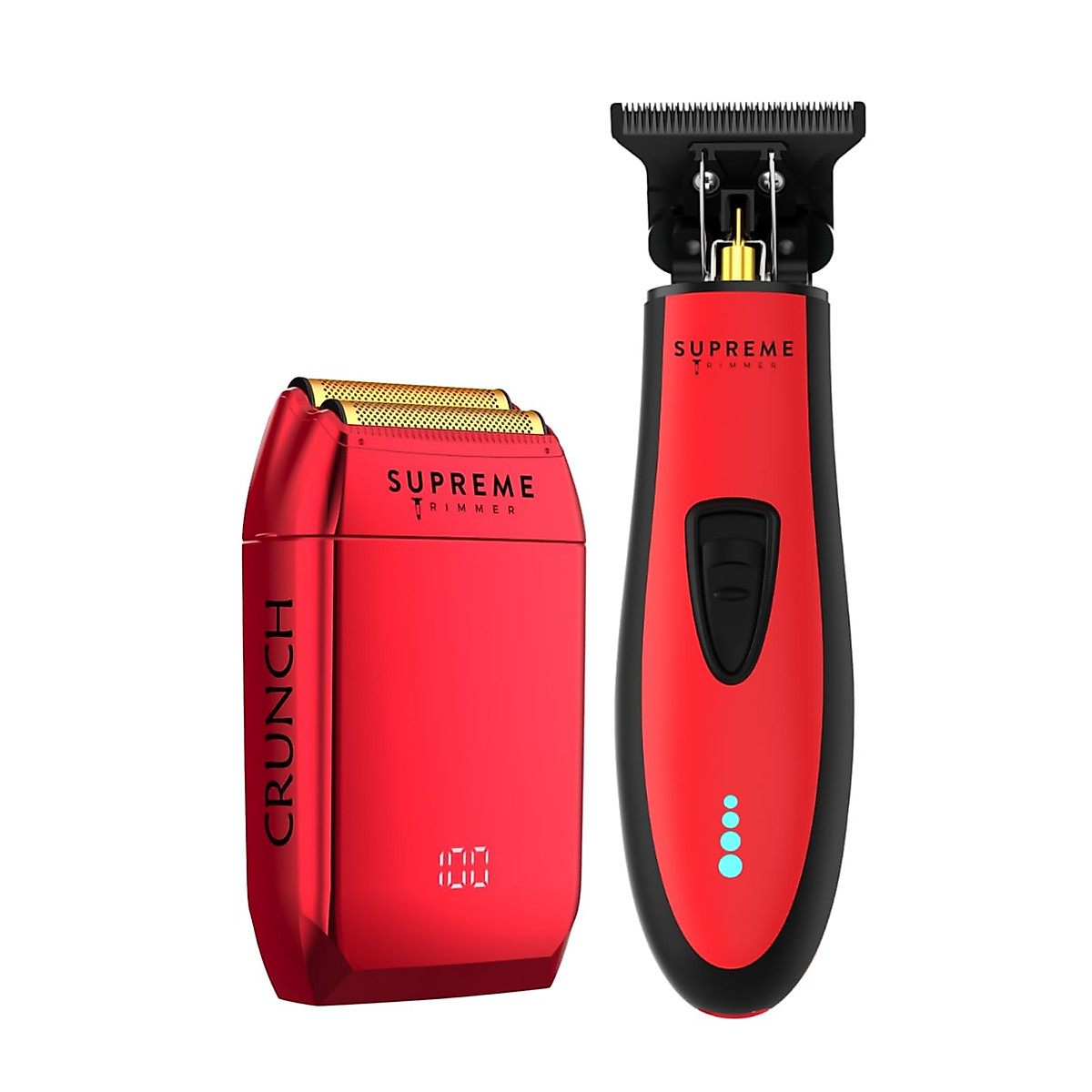 Supreme Trimmer 2-in-1 DLC T-Shaper Trimmer & Crunch Foil Shaver | STF602 Electric Razor & ST5215 Beard Trimmer Barber Haircut Kit | Red