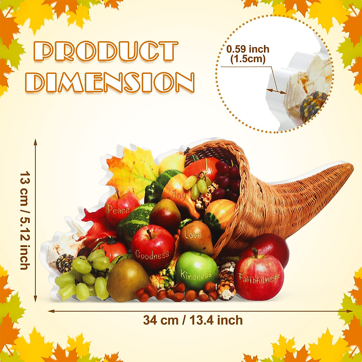 Amyhill Thanksgiving Table Centerpiece Cornucopia Fall Centerpiece for Tables with Inspirational Words Peace Love Joy Goodness Faithfulness Harvest Cornucopia Basket for Fall Dining Table Decor