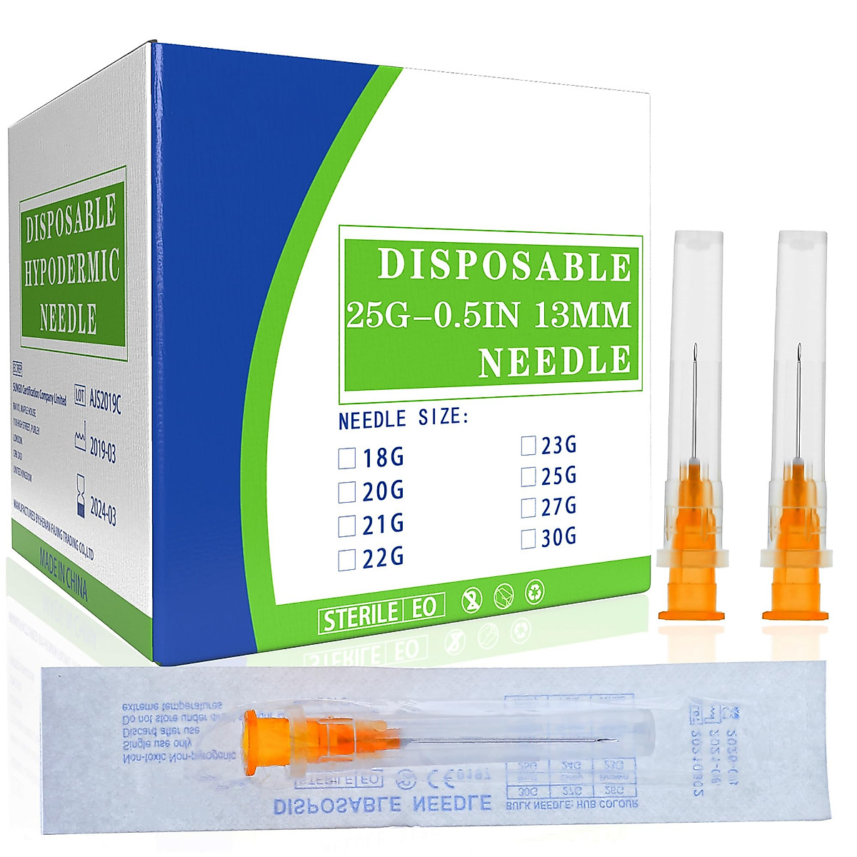 100Pack 25 Gauge 1/2 Inch Lab Needles, Disposable Luer Lock Supplies