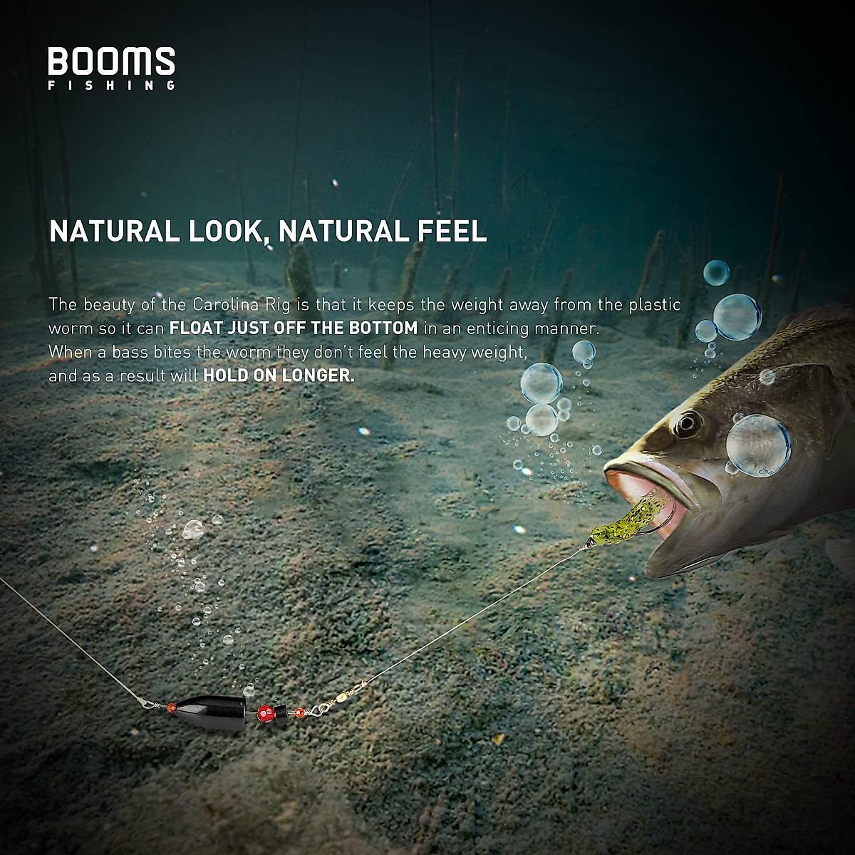 Booms Fishing CRR Carolina Ready Rigs for Bass Fishing Saltwater, 5pcs Brass Pre Rigged Carolina Rigs Kit, Fishing Weights Bullet Weights Carolina Keeper, 1/4oz Black