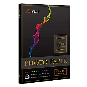 A-SUB Premium Photo Paper Luster 13x19 Inch 66lb for Inkjet Printers 50 Sheets, Single Sided